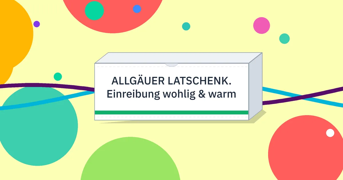 Symbolbild: Packung mit der Aufschrift ALLGÄUER LATSCHENK. Einreibung wohlig & warm (PZN 05462308) – Verfügbarkeit und Bezug in Apotheken in Frankfurt am Main