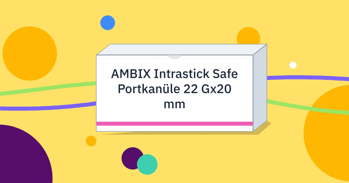 Symbolbild: Packung mit der Aufschrift AMBIX Intrastick Safe Portkanüle 22 Gx20 mm (PZN 09619451) – Verfügbarkeit und Bezug in Apotheken in Frankfurt am Main