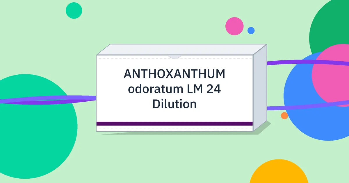 Symbolbild: Packung mit der Aufschrift ANTHOXANTHUM odoratum LM 24 Dilution (PZN 13369988) – Verfügbarkeit und Bezug in Apotheken in Frankfurt am Main