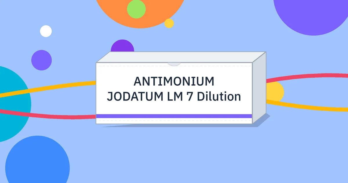 Symbolbild: Packung mit der Aufschrift ANTIMONIUM JODATUM LM 7 Dilution (PZN 12764151) – Verfügbarkeit und Bezug in Apotheken in Frankfurt am Main
