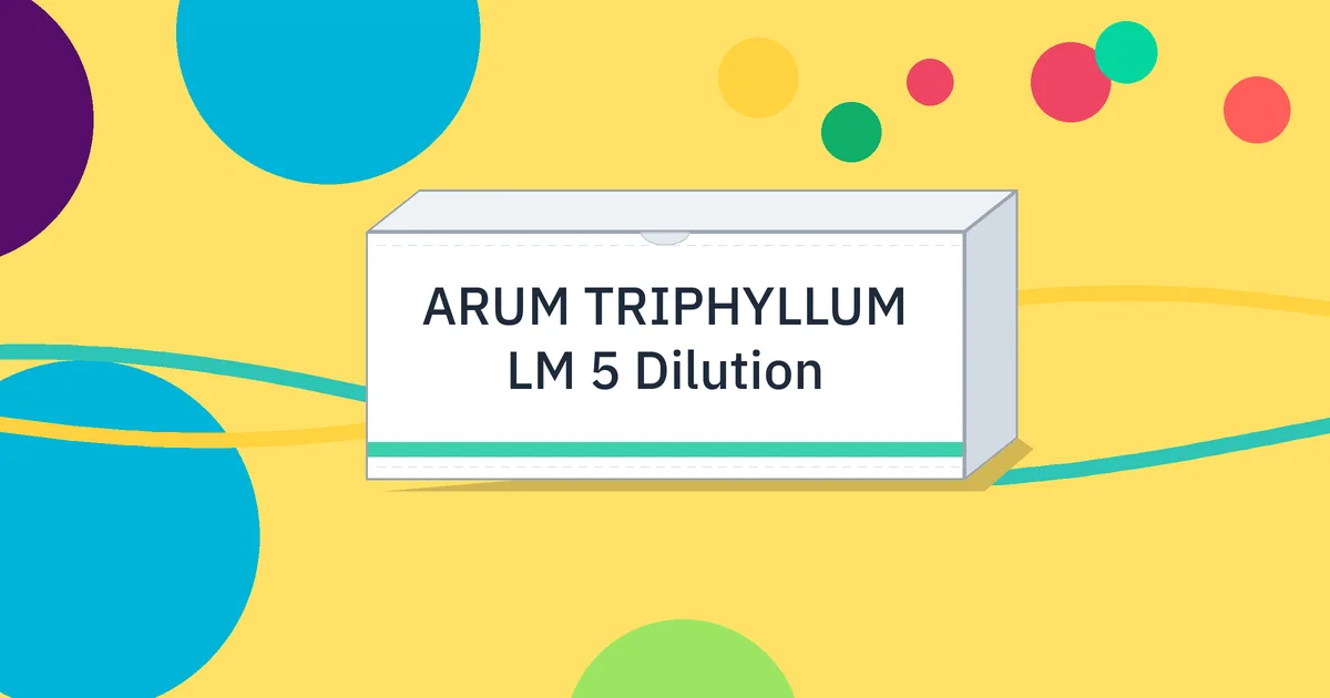 Symbolbild: Packung mit der Aufschrift ARUM TRIPHYLLUM LM 5 Dilution (PZN 12780612) – Verfügbarkeit und Bezug in Apotheken in Frankfurt am Main