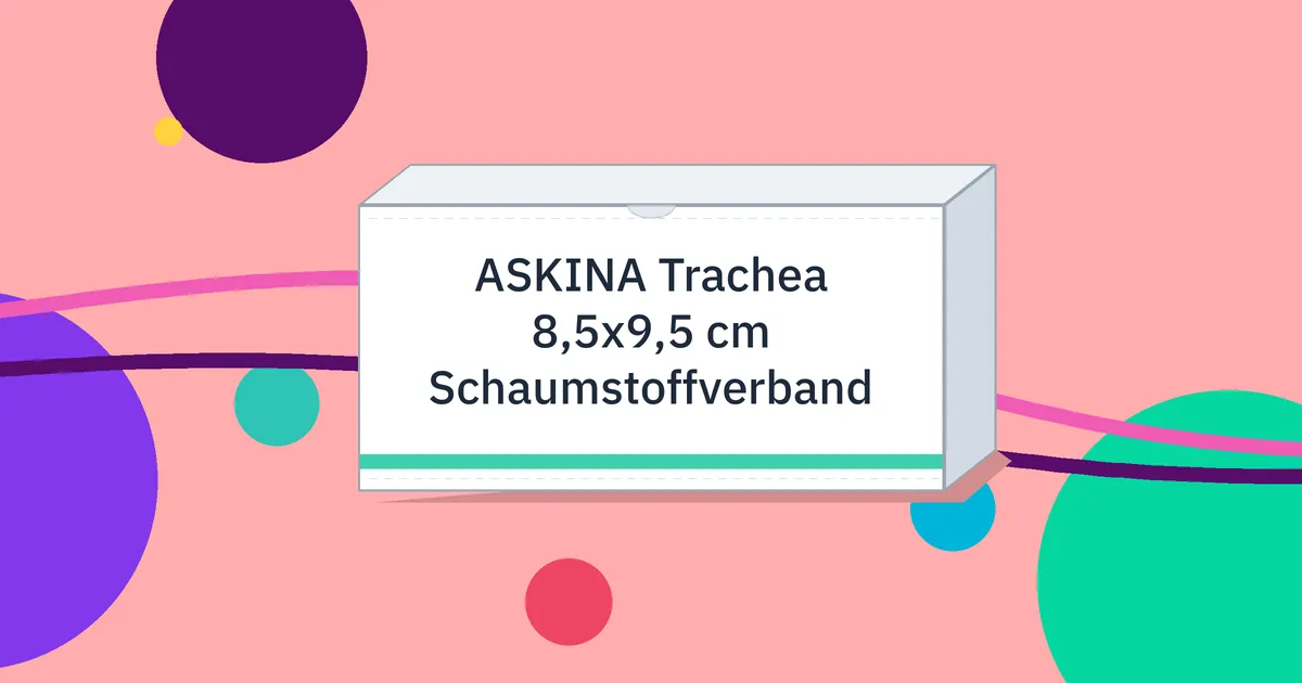 Symbolbild: Packung mit der Aufschrift ASKINA Trachea 8,5x9,5 cm Schaumstoffverband (PZN 18208646) – Verfügbarkeit und Bezug in Apotheken in Frankfurt am Main