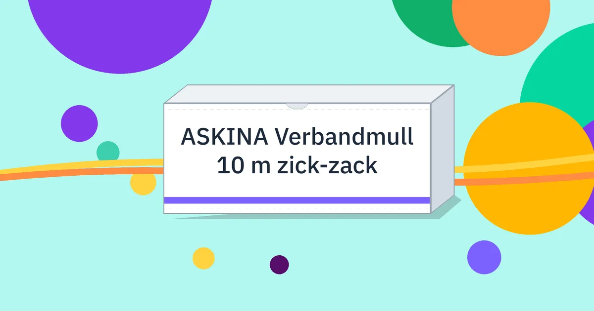 Symbolbild: Packung mit der Aufschrift ASKINA Verbandmull 10 m zick-zack (PZN 11310821) – Verfügbarkeit und Bezug in Apotheken in Frankfurt am Main