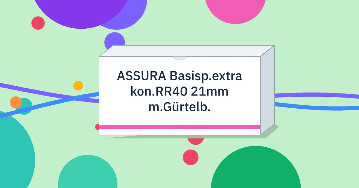 Symbolbild: Packung mit der Aufschrift ASSURA Basisp.extra kon.RR40 21mm m.Gürtelb. (PZN 04078631) – Verfügbarkeit und Bezug in Apotheken in Frankfurt am Main