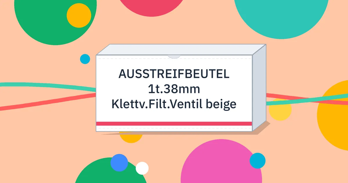 Symbolbild: Packung mit der Aufschrift AUSSTREIFBEUTEL 1t.38mm Klettv.Filt.Ventil beige (PZN 10204815) – Verfügbarkeit und Bezug in Apotheken in Frankfurt am Main