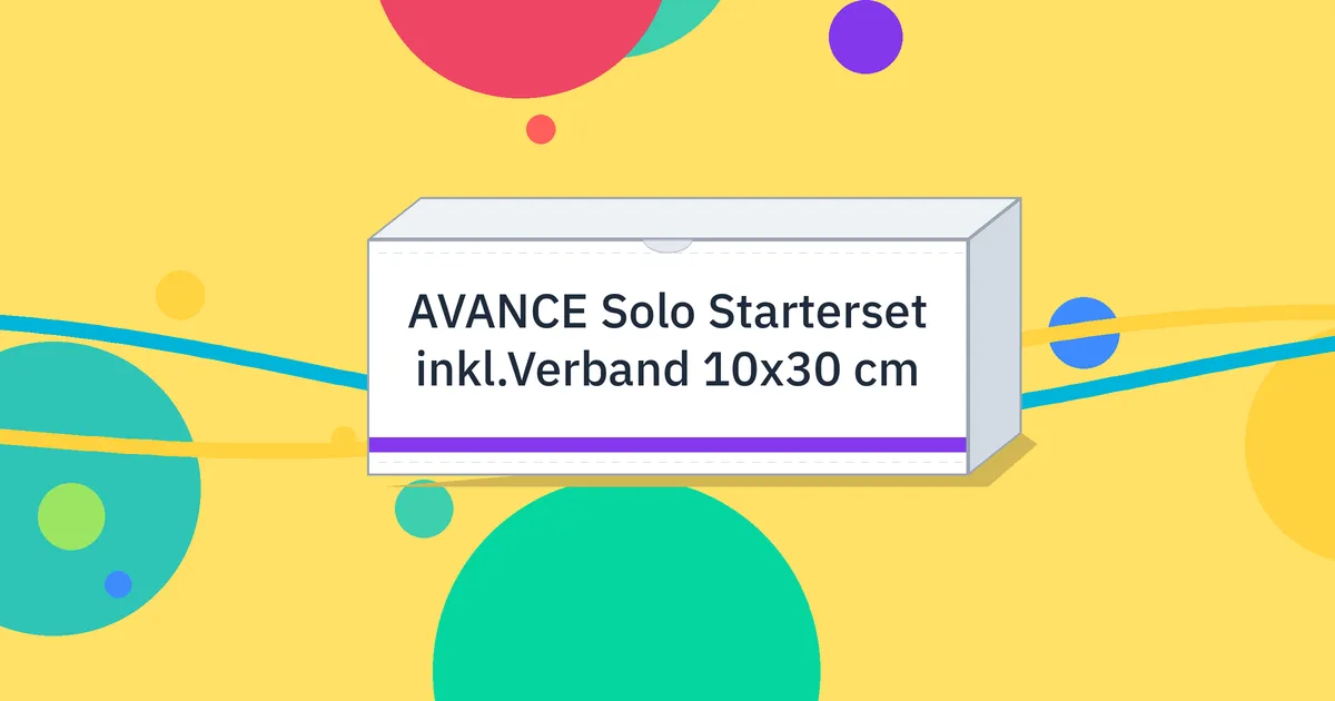 Symbolbild: Packung mit der Aufschrift AVANCE Solo Starterset inkl.Verband 10x30 cm (PZN 16821905) – Verfügbarkeit und Bezug in Apotheken in Frankfurt am Main