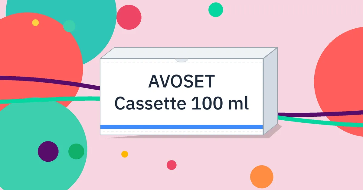 Symbolbild: Packung mit der Aufschrift AVOSET Cassette 100 ml (PZN 18702234) – Verfügbarkeit und Bezug in Apotheken in Frankfurt am Main