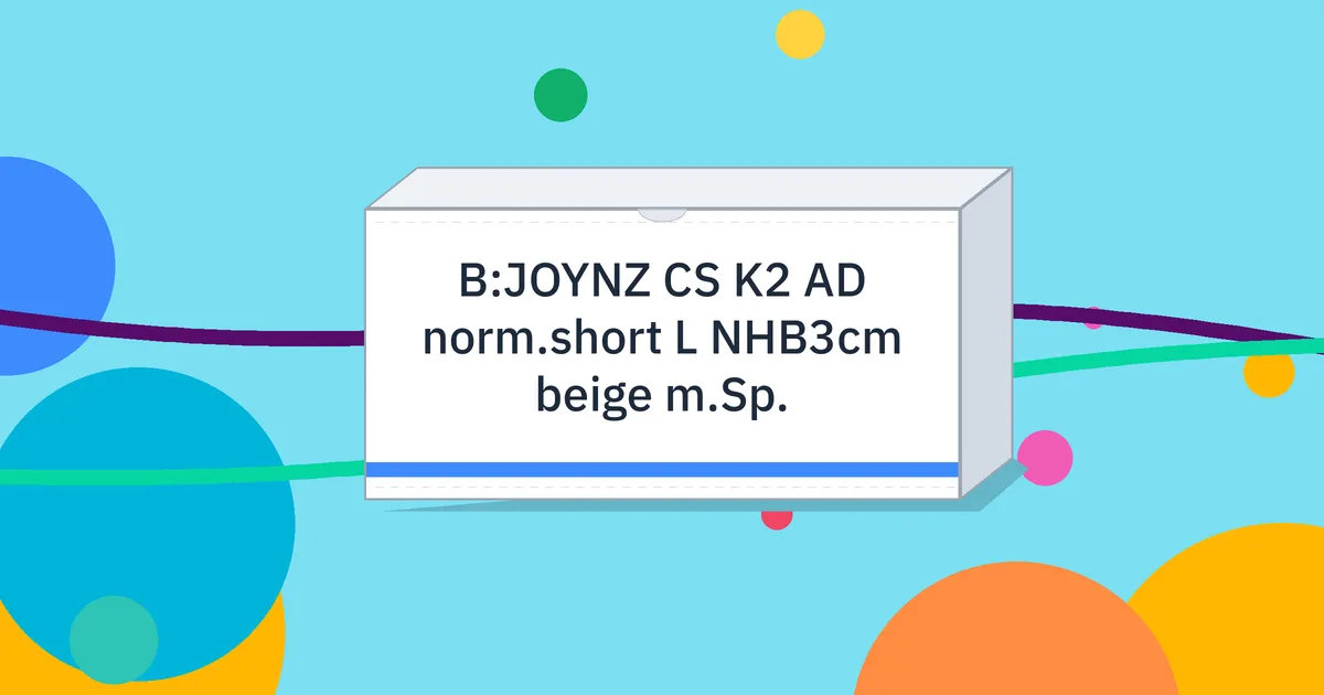 Symbolbild: Packung mit der Aufschrift B:JOYNZ CS K2 AD norm.short L NHB3cm beige m.Sp. (PZN 20526767) – Verfügbarkeit und Bezug in Apotheken in Frankfurt am Main