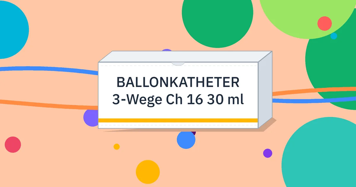 Symbolbild: Packung mit der Aufschrift BALLONKATHETER 3-Wege Ch 16 30 ml (PZN 00189842) – Verfügbarkeit und Bezug in Apotheken in Frankfurt am Main