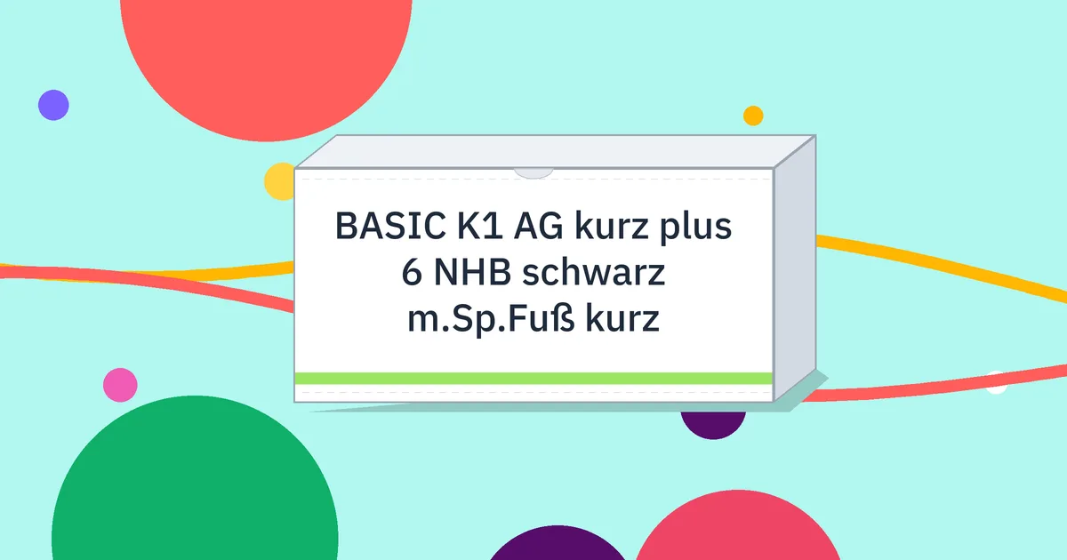Symbolbild: Packung mit der Aufschrift BASIC K1 AG kurz plus 6 NHB schwarz m.Sp.Fuß kurz (PZN 20261754) – Verfügbarkeit und Bezug in Apotheken in Frankfurt am Main