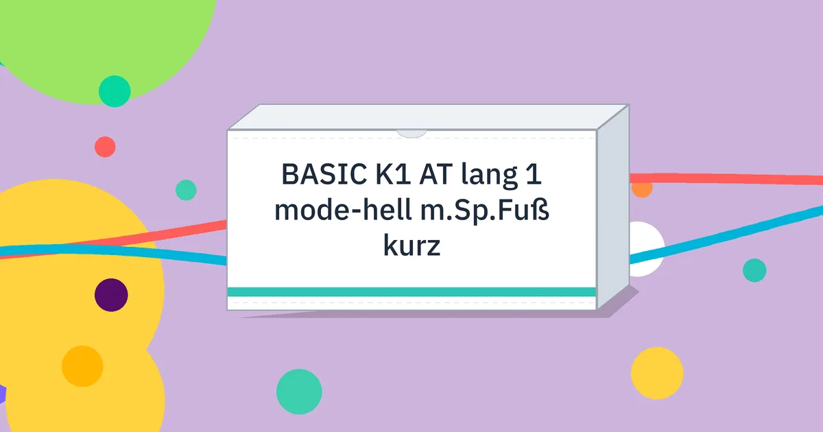Symbolbild: Packung mit der Aufschrift BASIC K1 AT lang 1 mode-hell m.Sp.Fuß kurz (PZN 20262156) – Verfügbarkeit und Bezug in Apotheken in Frankfurt am Main