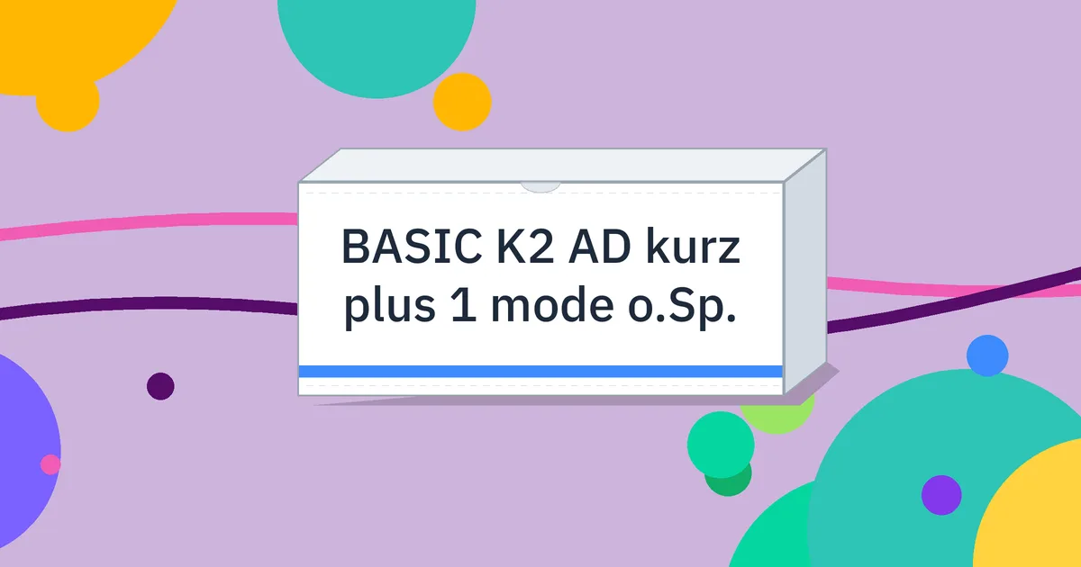 Symbolbild: Packung mit der Aufschrift BASIC K2 AD kurz plus 1 mode o.Sp. (PZN 20263753) – Verfügbarkeit und Bezug in Apotheken in Frankfurt am Main