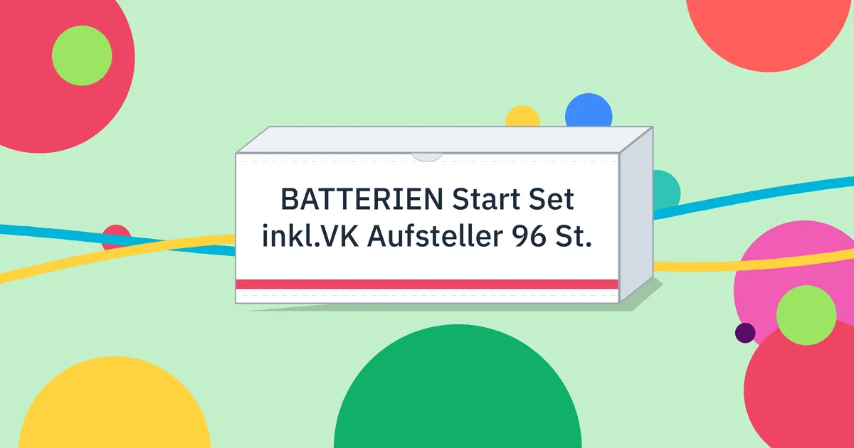 Symbolbild: Packung mit der Aufschrift BATTERIEN Start Set inkl.VK Aufsteller 96 St. (PZN 08449136) – Verfügbarkeit und Bezug in Apotheken in Frankfurt am Main