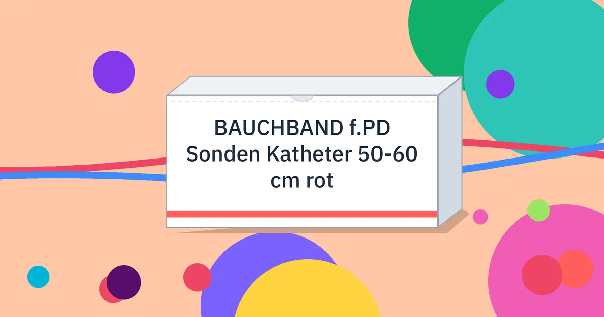 Symbolbild: Packung mit der Aufschrift BAUCHBAND f.PD Sonden Katheter 50-60 cm rot (PZN 20652897) – Verfügbarkeit und Bezug in Apotheken in Frankfurt am Main