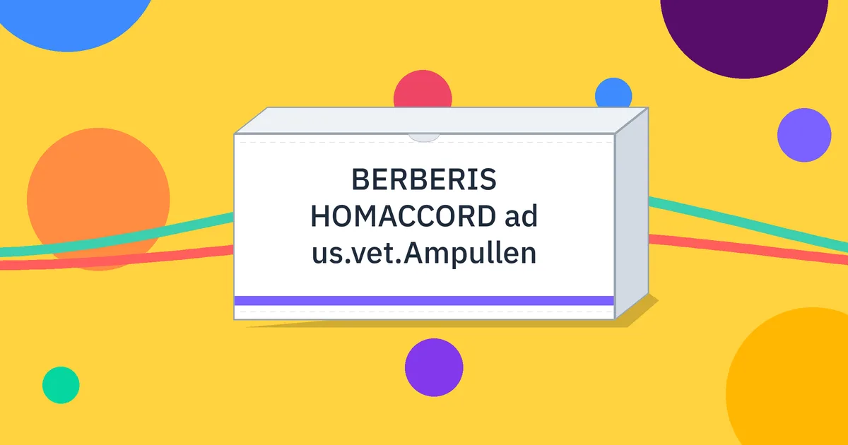 Symbolbild: Packung mit der Aufschrift BERBERIS HOMACCORD ad us.vet.Ampullen (PZN 03042453) – Verfügbarkeit und Bezug in Apotheken in Frankfurt am Main