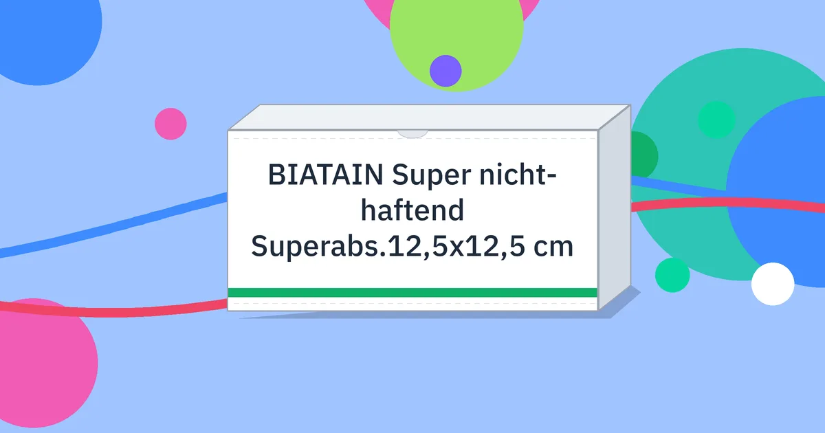Symbolbild: Packung mit der Aufschrift BIATAIN Super nicht-haftend Superabs.12,5x12,5 cm (PZN 11159850) – Verfügbarkeit und Bezug in Apotheken in Frankfurt am Main
