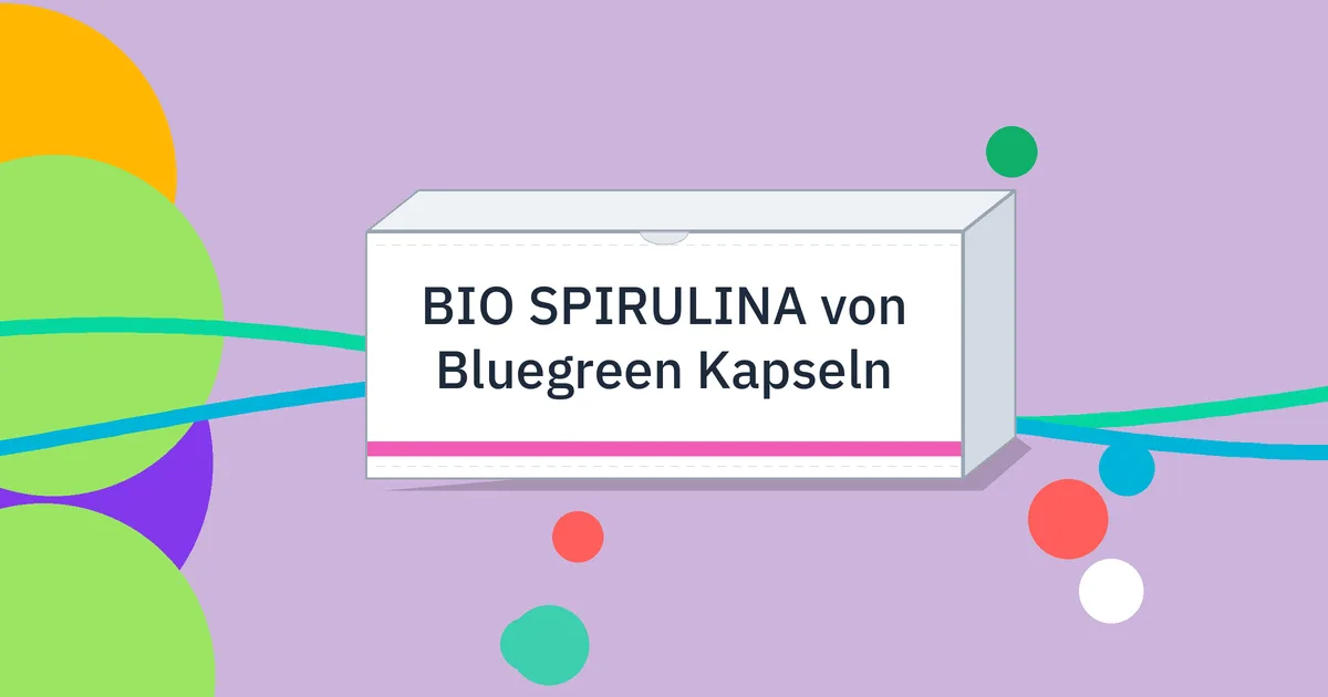 Symbolbild: Packung mit der Aufschrift BIO SPIRULINA von Bluegreen Kapseln (PZN 15408184) – Verfügbarkeit und Bezug in Apotheken in Frankfurt am Main