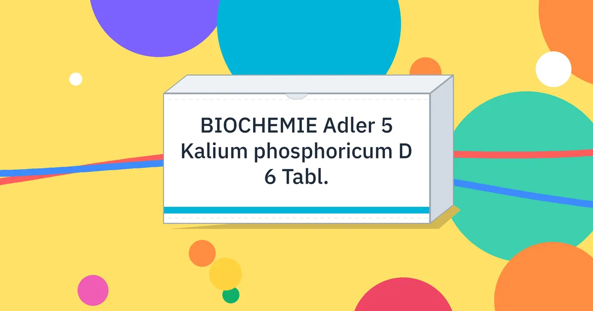Symbolbild: Packung mit der Aufschrift BIOCHEMIE Adler 5 Kalium phosphoricum D 6 Tabl. (PZN 02726994) – Verfügbarkeit und Bezug in Apotheken in Frankfurt am Main