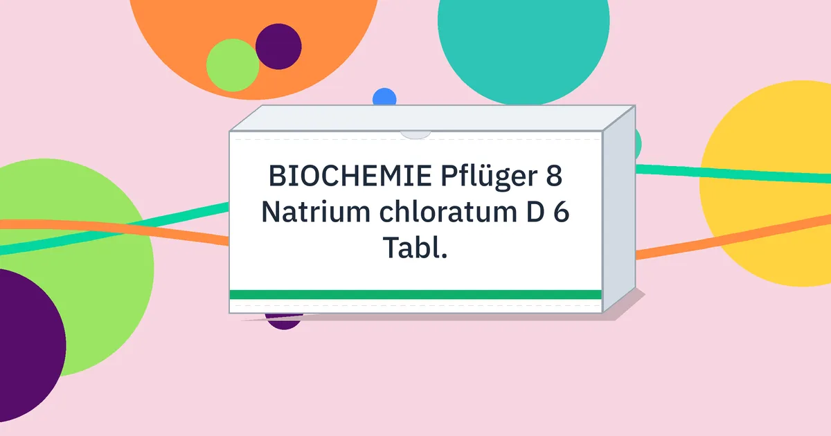 Symbolbild: Packung mit der Aufschrift BIOCHEMIE Pflüger 8 Natrium chloratum D 6 Tabl. (PZN 06319381) – Verfügbarkeit und Bezug in Apotheken in Frankfurt am Main
