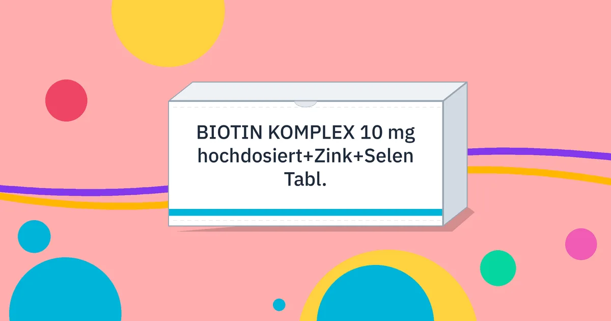 Symbolbild: Packung mit der Aufschrift BIOTIN KOMPLEX 10 mg hochdosiert+Zink+Selen Tabl. (PZN 17295608) – Verfügbarkeit und Bezug in Apotheken in Frankfurt am Main
