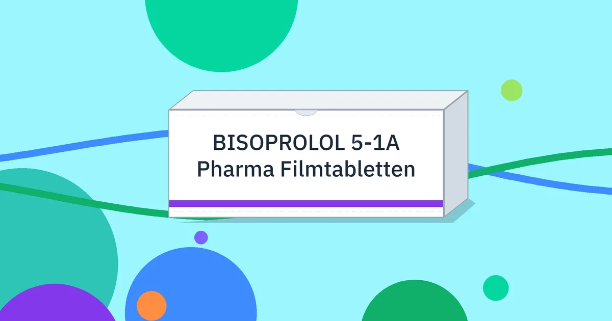 Symbolbild: Packung mit der Aufschrift BISOPROLOL 5-1A Pharma Filmtabletten (PZN 03820471) – Verfügbarkeit und Bezug in Apotheken in Frankfurt am Main