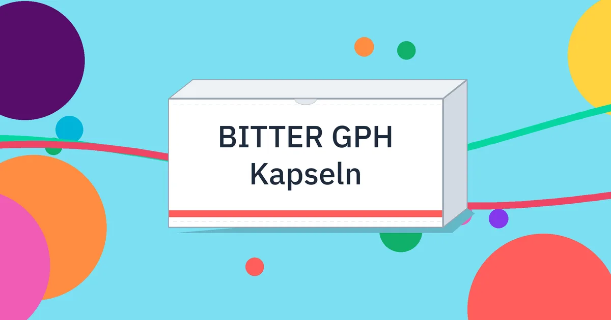 Symbolbild: Packung mit der Aufschrift BITTER GPH Kapseln (PZN 06413921) – Verfügbarkeit und Bezug in Apotheken in Frankfurt am Main