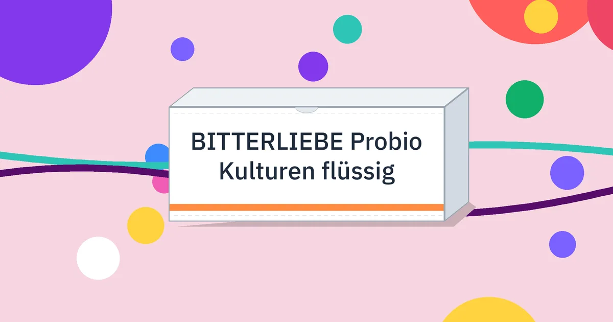 Symbolbild: Packung mit der Aufschrift BITTERLIEBE Probio Kulturen flüssig (PZN 18719944) – Verfügbarkeit und Bezug in Apotheken in Frankfurt am Main