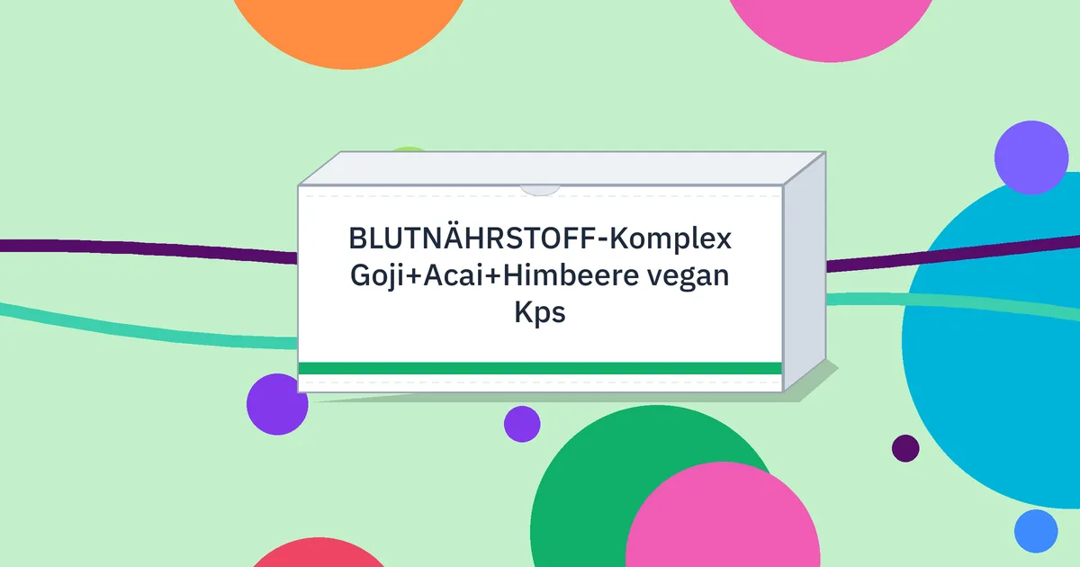 Symbolbild: Packung mit der Aufschrift BLUTNÄHRSTOFF-Komplex Goji+Acai+Himbeere vegan Kps (PZN 18236973) – Verfügbarkeit und Bezug in Apotheken in Frankfurt am Main
