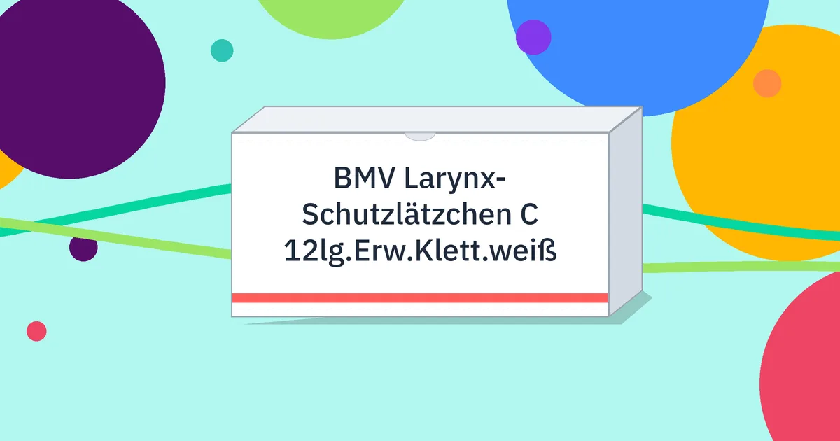 Symbolbild: Packung mit der Aufschrift BMV Larynx-Schutzlätzchen C 12lg.Erw.Klett.weiß (PZN 10083487) – Verfügbarkeit und Bezug in Apotheken in Frankfurt am Main