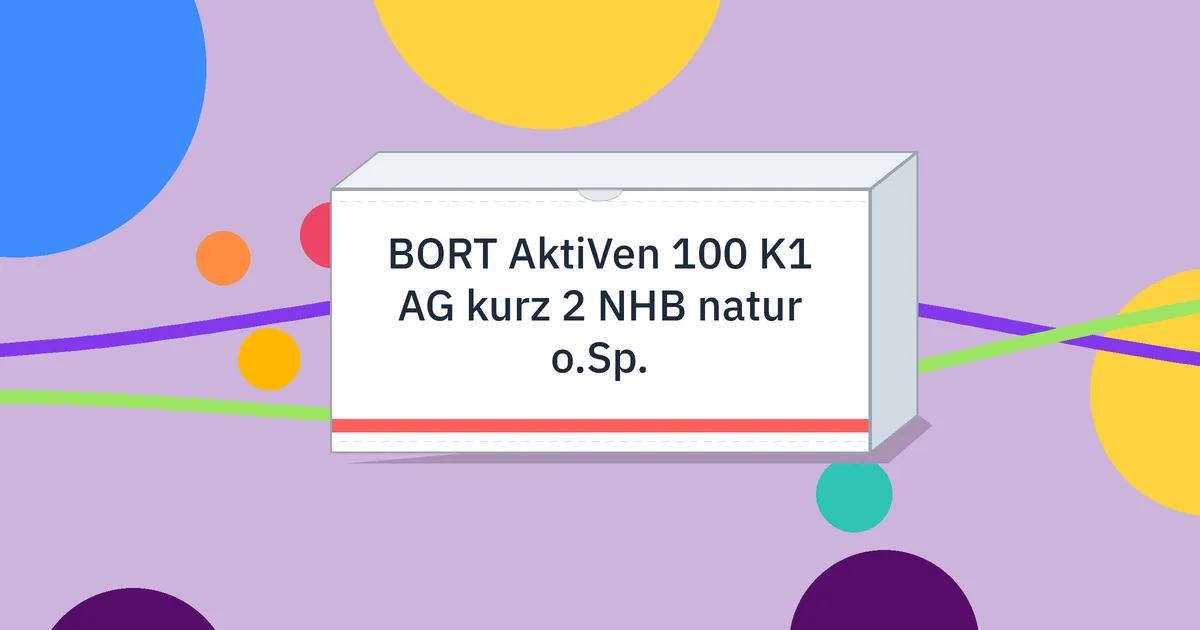Symbolbild: Packung mit der Aufschrift BORT AktiVen 100 K1 AG kurz 2 NHB natur o.Sp. (PZN 13729518) – Verfügbarkeit und Bezug in Apotheken in Frankfurt am Main
