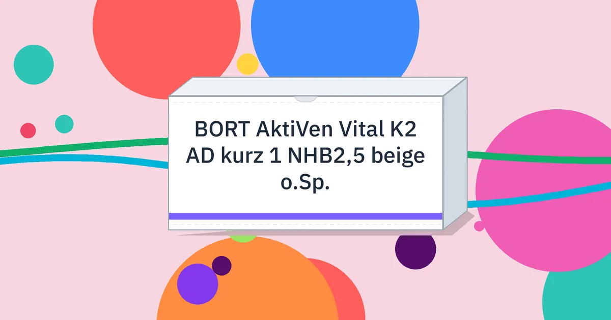 Symbolbild: Packung mit der Aufschrift BORT AktiVen Vital K2 AD kurz 1 NHB2,5 beige o.Sp. (PZN 17498984) – Verfügbarkeit und Bezug in Apotheken in Frankfurt am Main