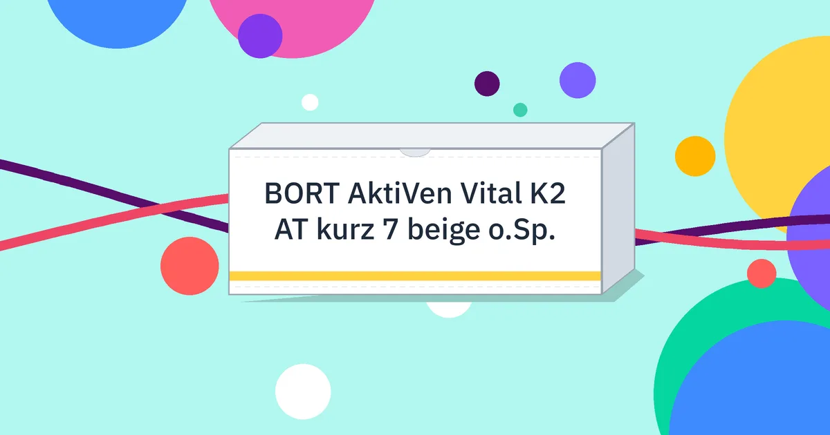 Symbolbild: Packung mit der Aufschrift BORT AktiVen Vital K2 AT kurz 7 beige o.Sp. (PZN 13739103) – Verfügbarkeit und Bezug in Apotheken in Frankfurt am Main
