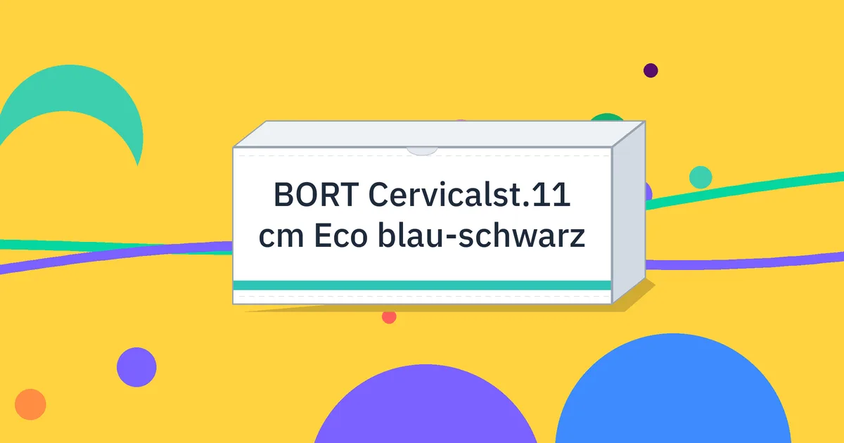 Symbolbild: Packung mit der Aufschrift BORT Cervicalst.11 cm Eco blau-schwarz (PZN 06085115) – Verfügbarkeit und Bezug in Apotheken in Frankfurt am Main
