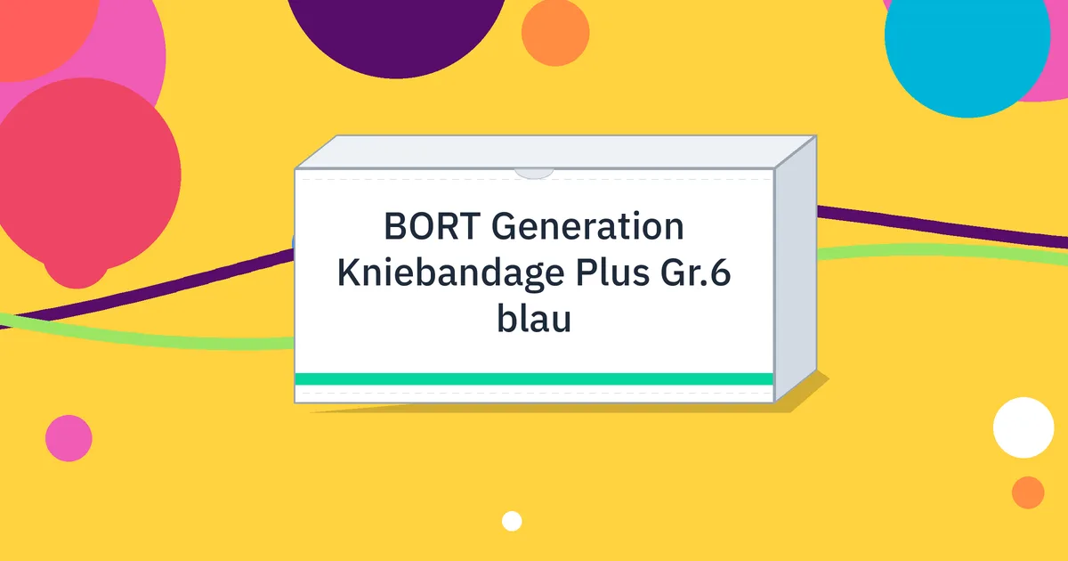 Symbolbild: Packung mit der Aufschrift BORT Generation Kniebandage Plus Gr.6 blau (PZN 16317584) – Verfügbarkeit und Bezug in Apotheken in Frankfurt am Main