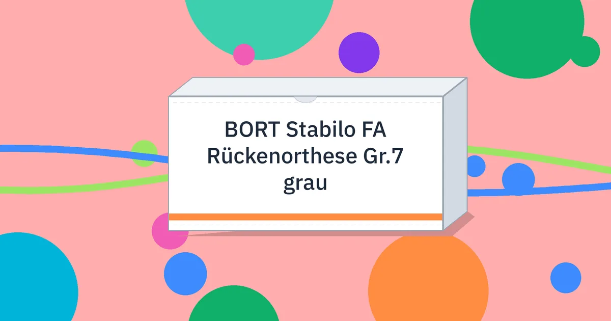 Symbolbild: Packung mit der Aufschrift BORT Stabilo FA Rückenorthese Gr.7 grau (PZN 16318773) – Verfügbarkeit und Bezug in Apotheken in Frankfurt am Main