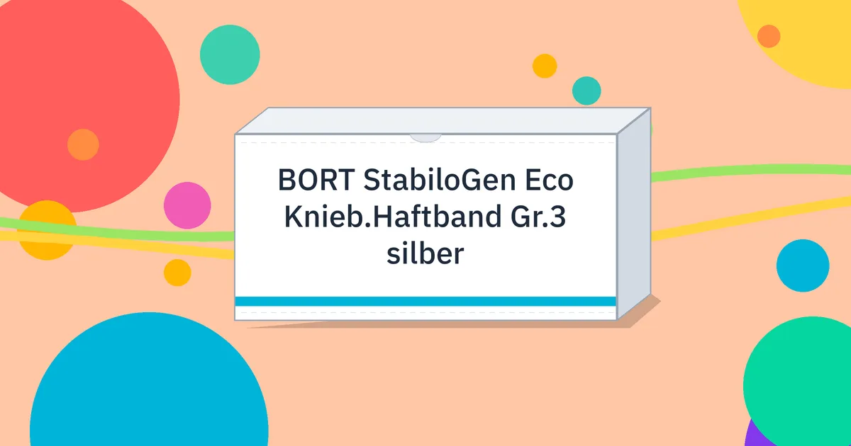 Symbolbild: Packung mit der Aufschrift BORT StabiloGen Eco Knieb.Haftband Gr.3 silber (PZN 16845509) – Verfügbarkeit und Bezug in Apotheken in Frankfurt am Main