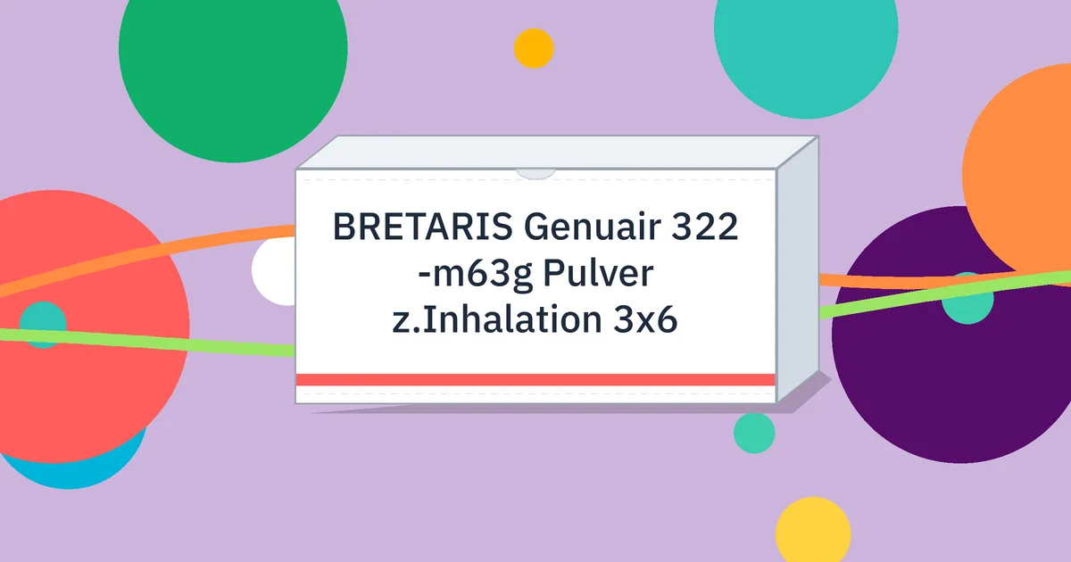 Symbolbild: Packung mit der Aufschrift BRETARIS Genuair 322 -m63g Pulver z.Inhalation 3x6 (PZN 17883127) – Verfügbarkeit und Bezug in Apotheken in Frankfurt am Main