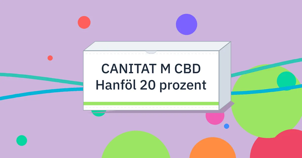 Symbolbild: Packung mit der Aufschrift CANITAT M CBD Hanföl 20 prozent (PZN 16396187) – Verfügbarkeit und Bezug in Apotheken in Frankfurt am Main
