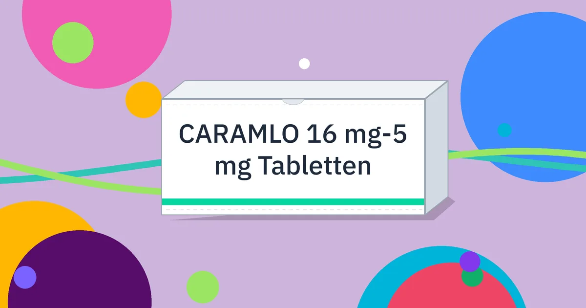 Symbolbild: Packung mit der Aufschrift CARAMLO 16 mg-5 mg Tabletten (PZN 19875617) – Verfügbarkeit und Bezug in Apotheken in Frankfurt am Main