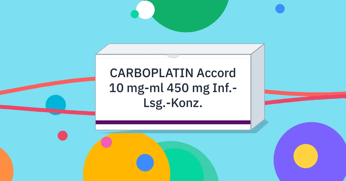 Symbolbild: Packung mit der Aufschrift CARBOPLATIN Accord 10 mg-ml 450 mg Inf.-Lsg.-Konz. (PZN 00252428) – Verfügbarkeit und Bezug in Apotheken in Frankfurt am Main