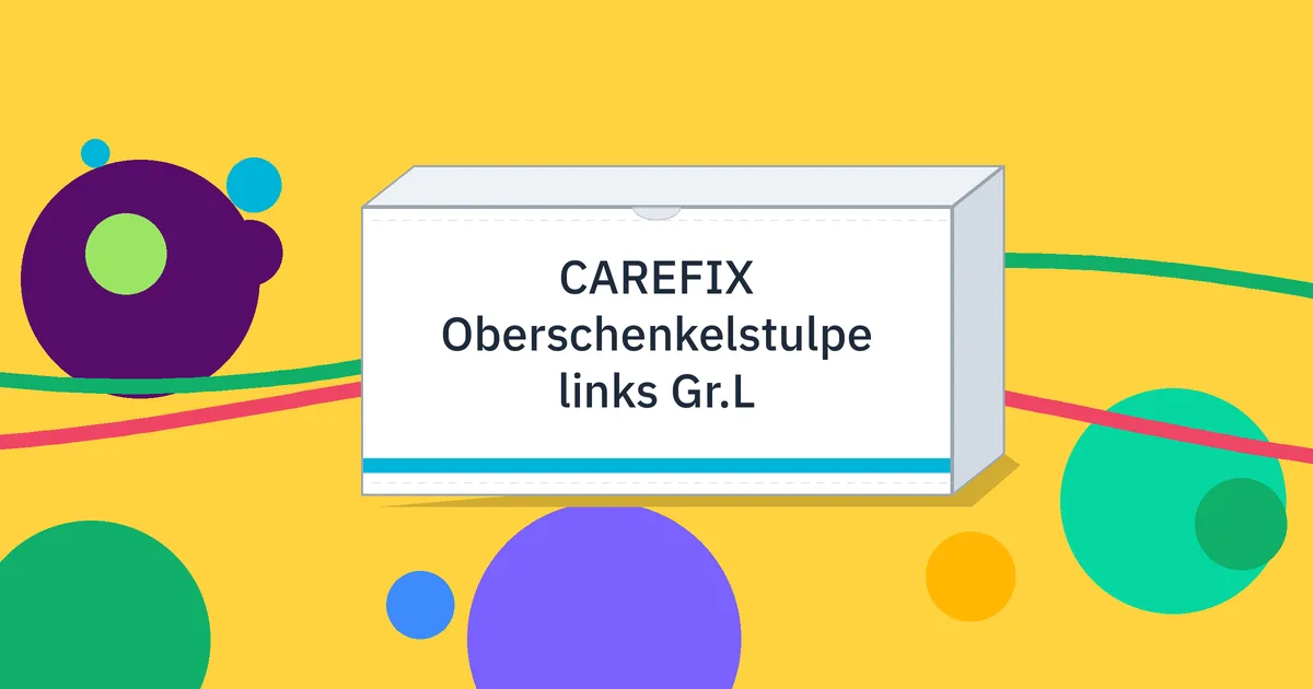 Symbolbild: Packung mit der Aufschrift CAREFIX Oberschenkelstulpe links Gr.L (PZN 09080383) – Verfügbarkeit und Bezug in Apotheken in Frankfurt am Main