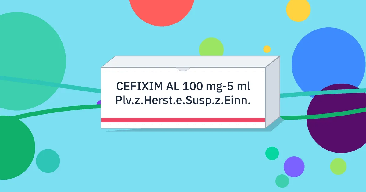 Symbolbild: Packung mit der Aufschrift CEFIXIM AL 100 mg-5 ml Plv.z.Herst.e.Susp.z.Einn. (PZN 09474165) – Verfügbarkeit und Bezug in Apotheken in Frankfurt am Main