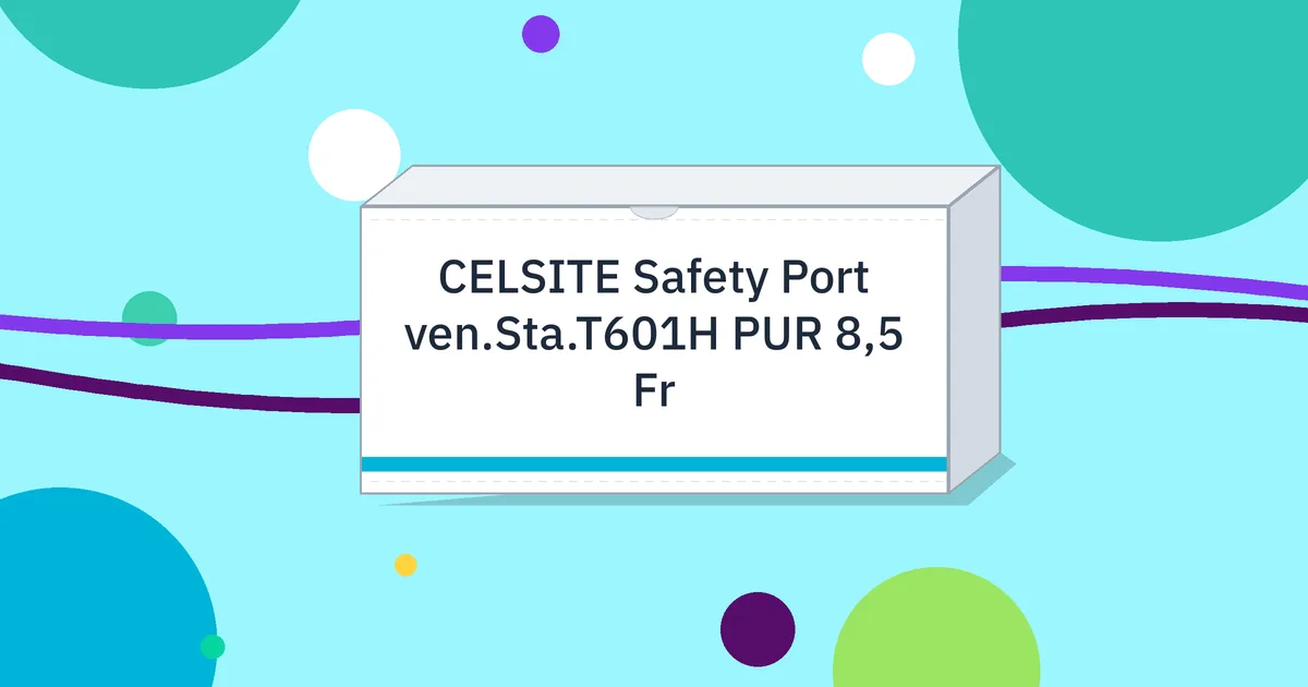 Symbolbild: Packung mit der Aufschrift CELSITE Safety Port ven.Sta.T601H PUR 8,5 Fr (PZN 11322770) – Verfügbarkeit und Bezug in Apotheken in Frankfurt am Main