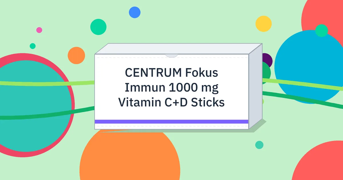 Symbolbild: Packung mit der Aufschrift CENTRUM Fokus Immun 1000 mg Vitamin C+D Sticks (PZN 13511877) – Verfügbarkeit und Bezug in Apotheken in Frankfurt am Main