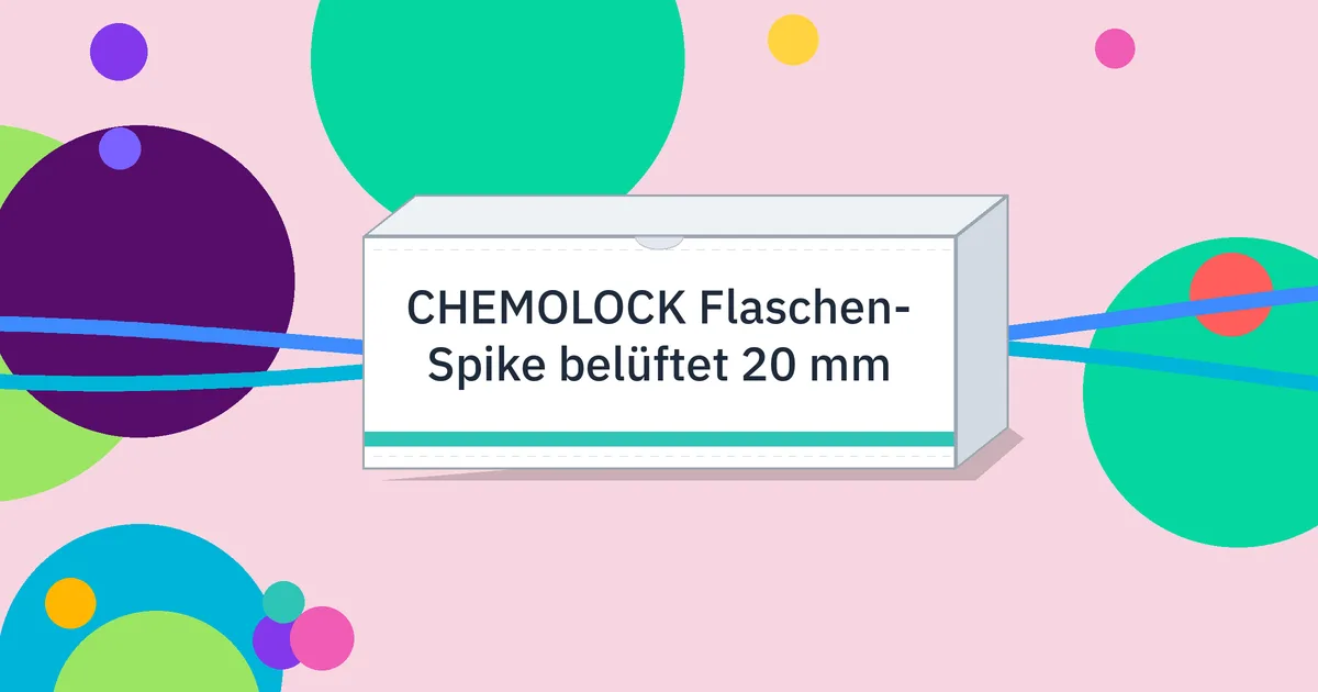 Symbolbild: Packung mit der Aufschrift CHEMOLOCK Flaschen-Spike belüftet 20 mm (PZN 19443349) – Verfügbarkeit und Bezug in Apotheken in Frankfurt am Main