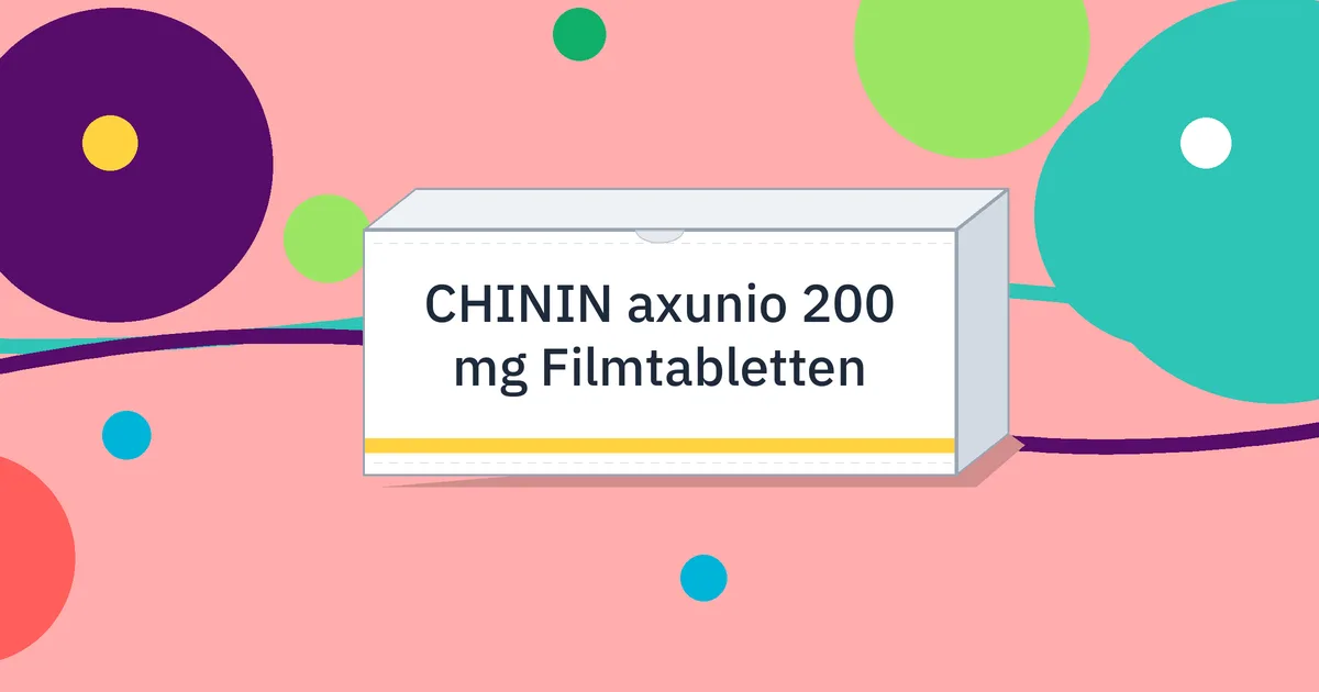 Symbolbild: Packung mit der Aufschrift CHININ axunio 200 mg Filmtabletten (PZN 19147237) – Verfügbarkeit und Bezug in Apotheken in Frankfurt am Main