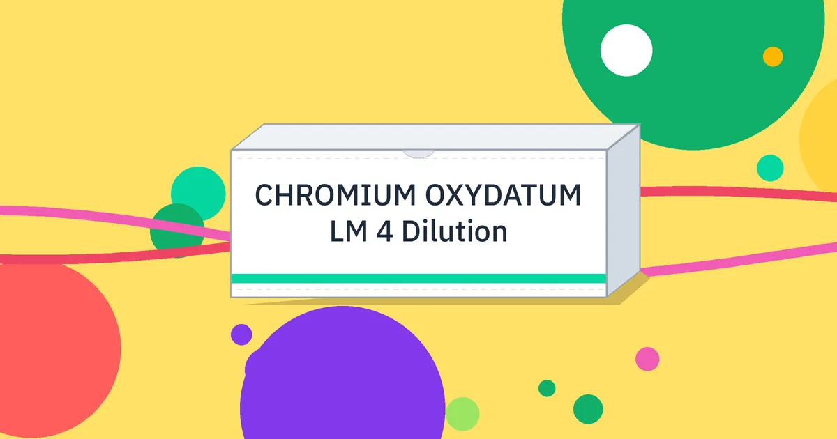 Symbolbild: Packung mit der Aufschrift CHROMIUM OXYDATUM LM 4 Dilution (PZN 13445399) – Verfügbarkeit und Bezug in Apotheken in Frankfurt am Main