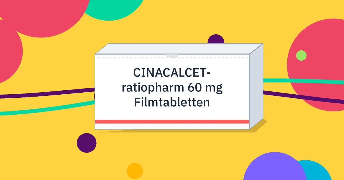 Symbolbild: Packung mit der Aufschrift CINACALCET-ratiopharm 60 mg Filmtabletten (PZN 16129960) – Verfügbarkeit und Bezug in Apotheken in Frankfurt am Main