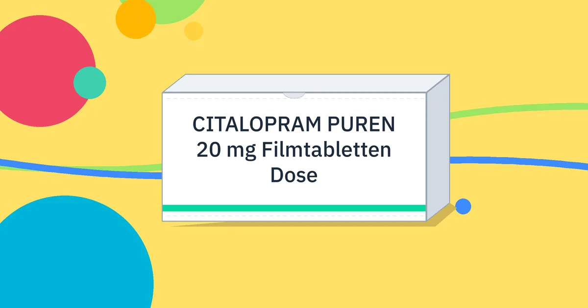 Symbolbild: Packung mit der Aufschrift CITALOPRAM PUREN 20 mg Filmtabletten Dose (PZN 15616758) – Verfügbarkeit und Bezug in Apotheken in Frankfurt am Main