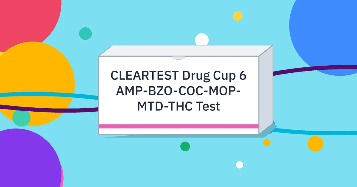 Symbolbild: Packung mit der Aufschrift CLEARTEST Drug Cup 6 AMP-BZO-COC-MOP-MTD-THC Test (PZN 19393775) – Verfügbarkeit und Bezug in Apotheken in Frankfurt am Main